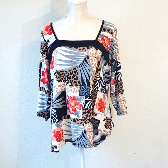 Olivia Paige | Tops | Olivia Paige Animal And Floral Mixed Print Blouse ...